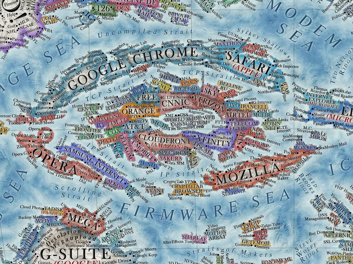 Un diseñador crea el 'mapa de internet' con las 3.000 páginas web más ...