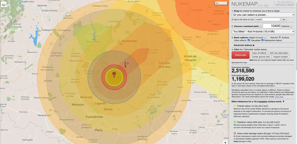 Este mapa te muestra lo que una bomba nuclear haría en tu ciudad