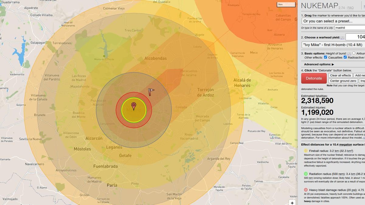Este mapa te muestra lo que una bomba nuclear haría en tu ciudad