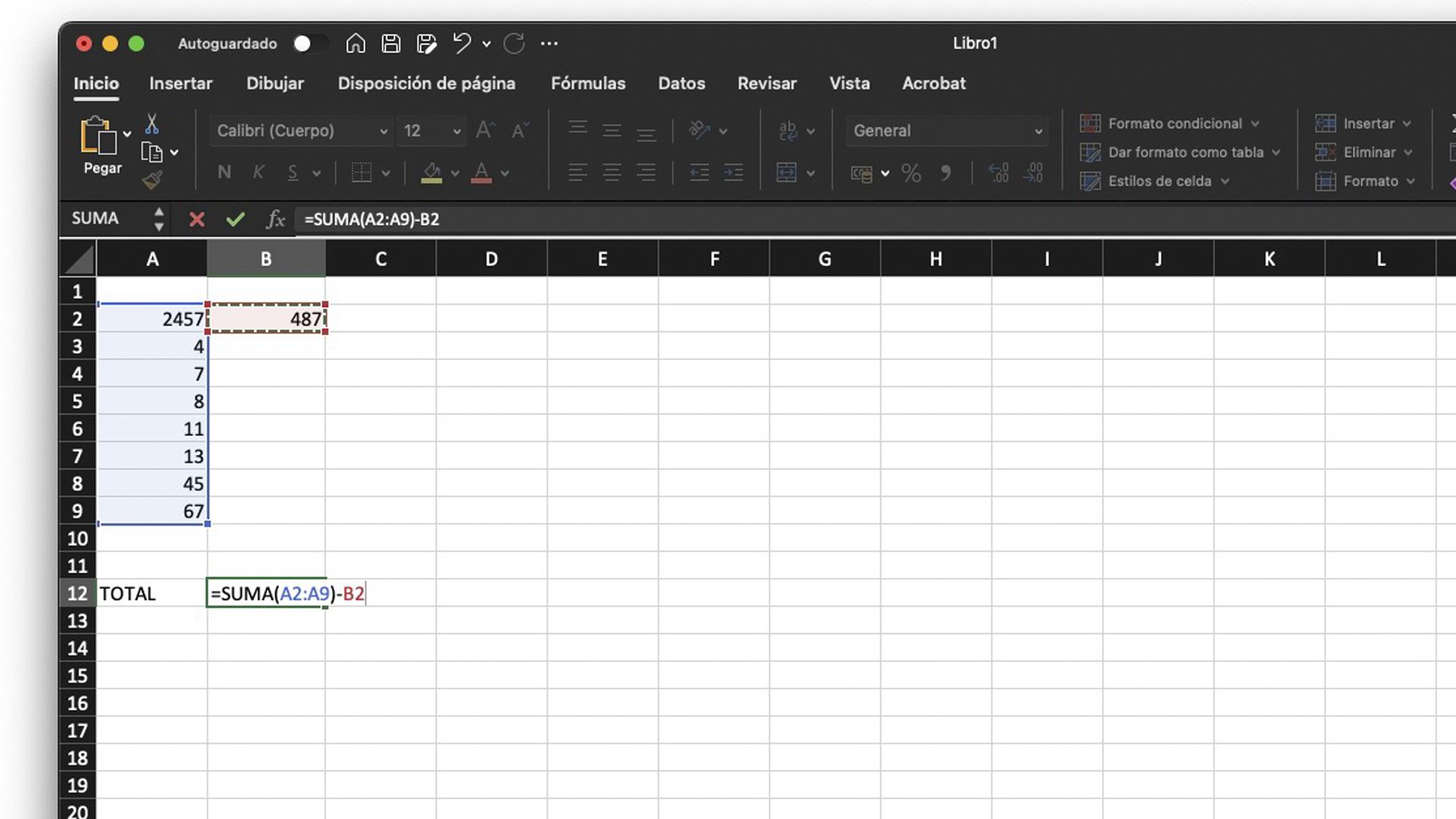 Cómo sumar y restar en Excel